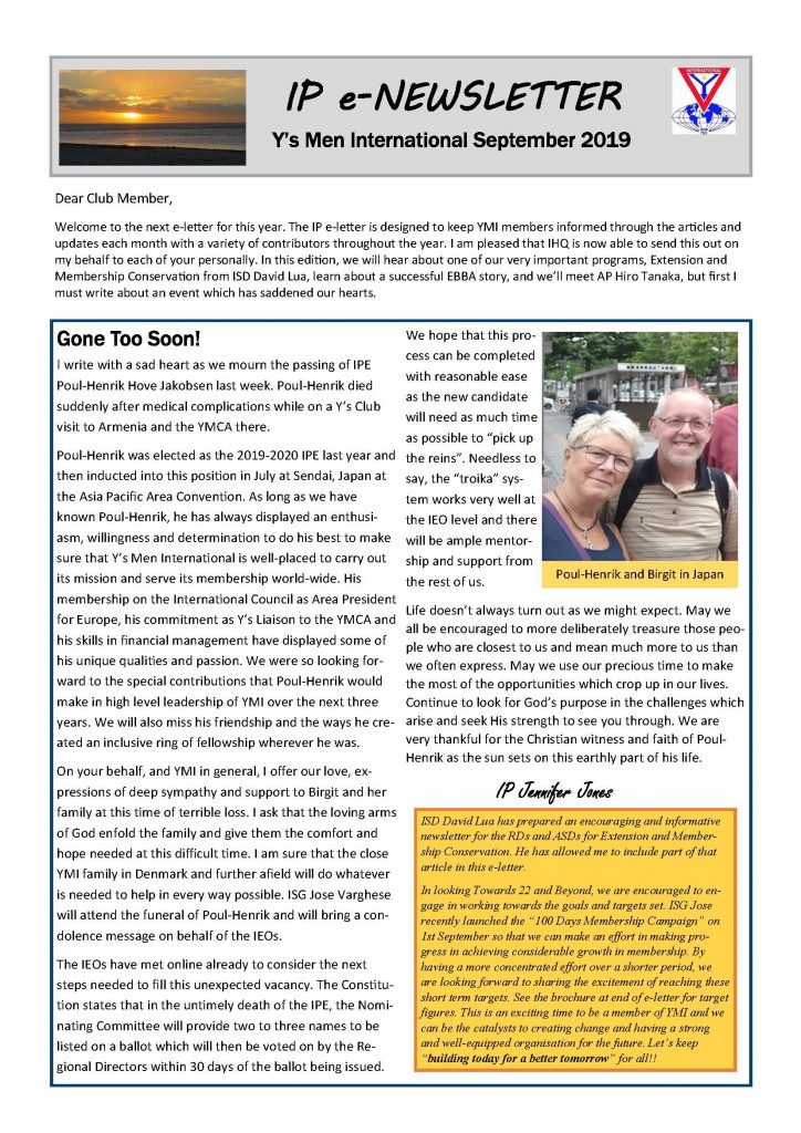 IP e-Newsletter - September 2019 | Y's Men International