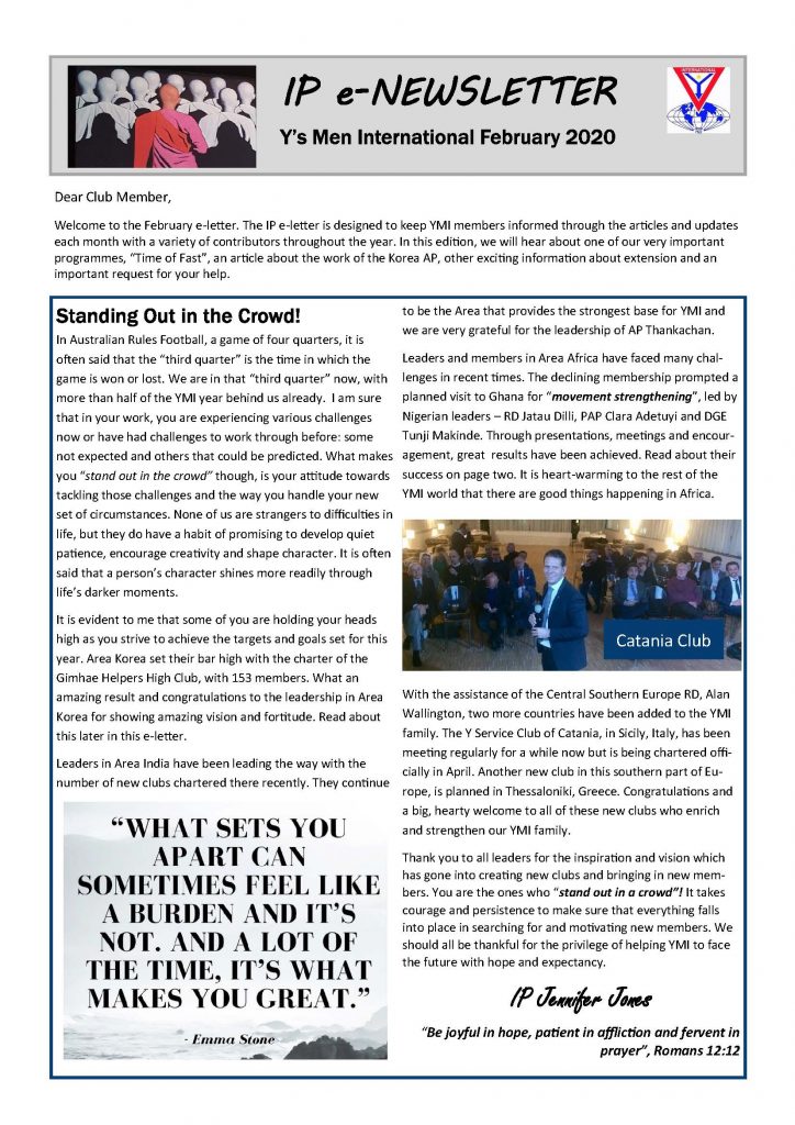 IP e-Newsletter - February 2020 | Y's Men International